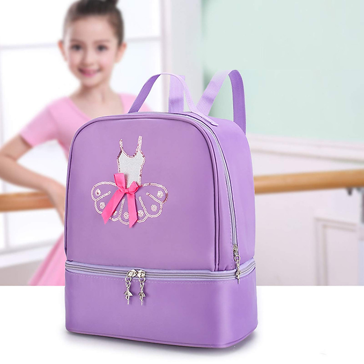 Yitengteng Ballet Dance Backpack for Little Girls Ballerina Purple Bag for Dance Toddler Dance Bag Gymnastics Latin Dance Yoga Tap Dance Jazz Storage Bag