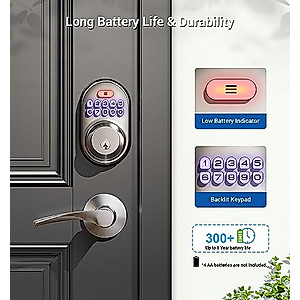 Veise Keyless Entry Door Lock with 2 Lever Handles - Electronic Keypad Deadbolt, Auto Lock, Back Lit & Easy Installation Design, Front Door Handle Sets, Satin Nickel