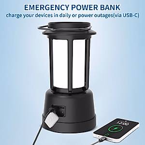LED Camping Lantern, 6000mAh Solar Powered/ Hand Crank/ USB-C Rechargeable Camping Lights, 3 Light Modes 3500LM Dimmable Hanging Tent Lights Lamp Waterproof for Emergency Home Power outages Failure