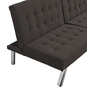 Penifun Convertible Folding Futon Sofa Bed Sleeper Couch for Living Room Linen Fabric Upholstered Loveseat, Solid Wood Frame/Stainless Leg, Espresso