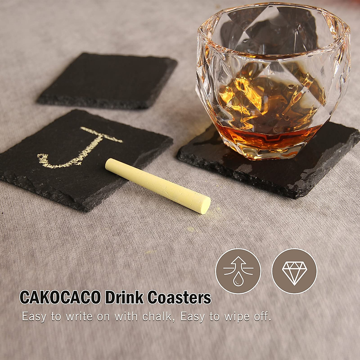 Set of 4 Slate Boards with 12 Square Coasters for Entertaining and Hosting