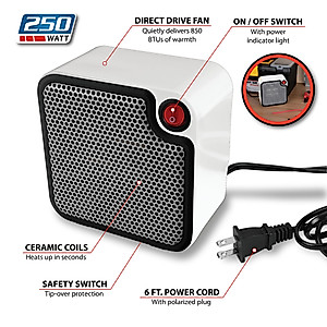 Performance Tool W5011 250W Personal Space Heater, White