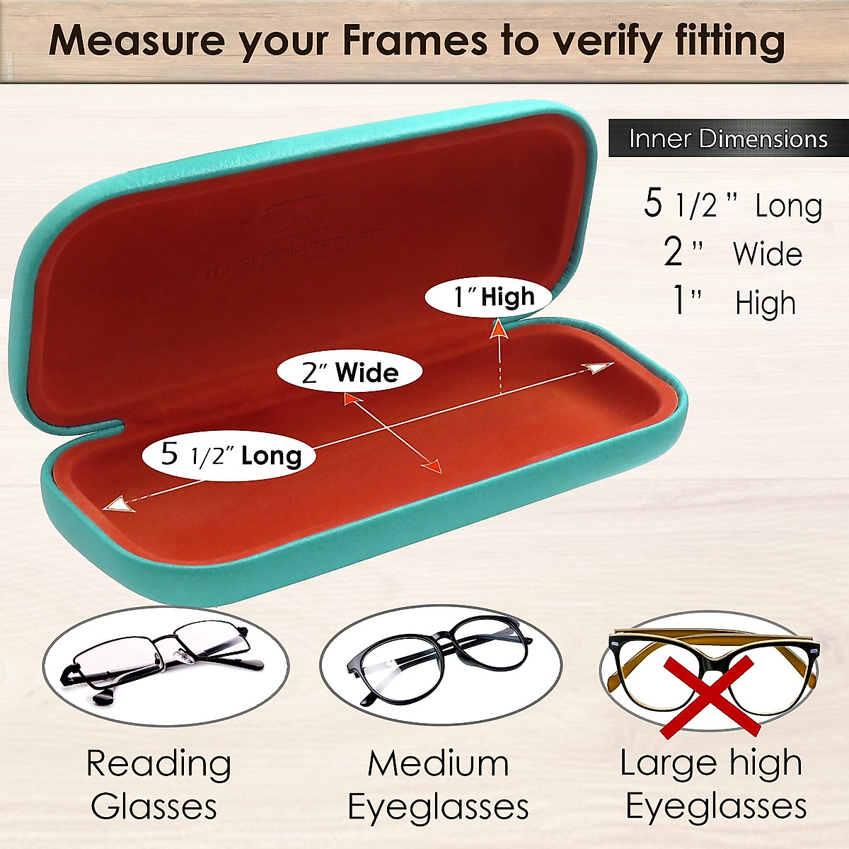 MyEyeglassCase Hard eyeglass case | Medium Clam shell Glasses Case with Microfiber Drawstring Pouch and Cleaning Cloth | Protective Small sunglasses case for women (AS126 Turquoise)