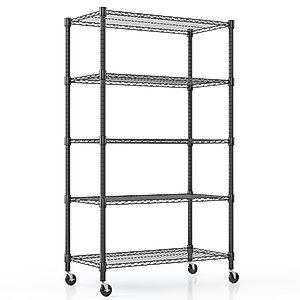 Himimi 18" D×36" W×82" H Storage Shelves with Wheels Metal Wire Shelving Unit 5 Tier Adjustable Shelving Heavy Duty Garage Shelf Organizer Rack Loads 2000LBS，Black
