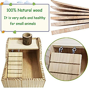 kathson Hamster Sand Bath Box Wooden Small Animals Shower Room Chinchilla Digging Sand Bathtub Container with Climbing Ladder Bowl for Dwarf Syrian Mice Mouse Gerbils Hedgehog