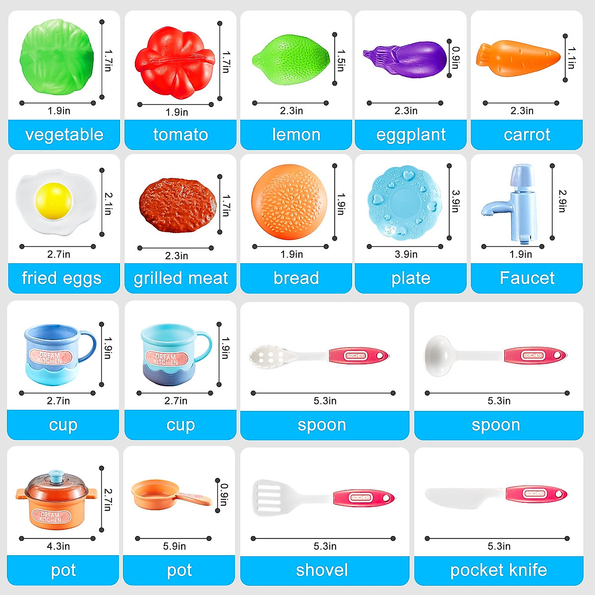 Pretend Play Kitchen Set for Kids - Toy Kitchen Playset with Accessories, Pots, Pans, Dishes and Play Food