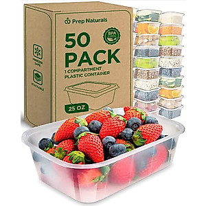 PrepNaturals Containers- 50 Pack of 25 Oz 100% BPA-free Plastic Food Containers with Lids- For Meal Preps and Storage- Dishwasher Safe- Food Storage Containers with Lids