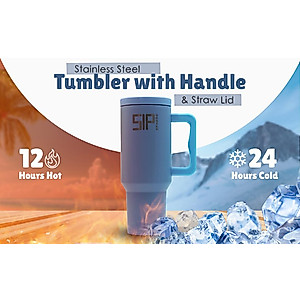 SIP SPHERE 40oz, Travel Mug, Insulated Thermal Mug, 2 Straw Tumbler, Reusable Coffee Mug, Drinking Glass, Tumbler Cup for Coffee, Tea, Whiskey, Juice (Baby Blue)