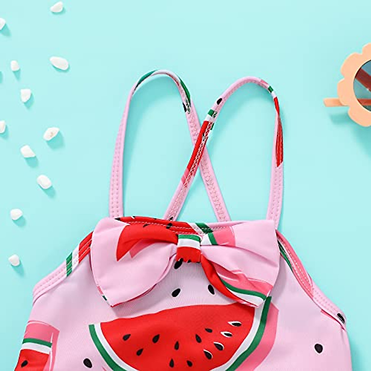 Infant Baby Girl Swimsuit Leopard Backless Swimwear Girl One Piece Halter Ruffle Watermelon Bathing Suit (Watermelon, 90, 9_Months)