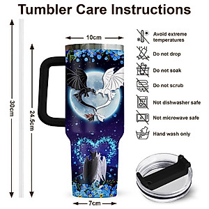 GEPOSTORE Valentines Gifts for Him Her, Dragon Couple 40oz Tumbler with Handle, Movie Characters Cup, Gifts for Cartoon Fan