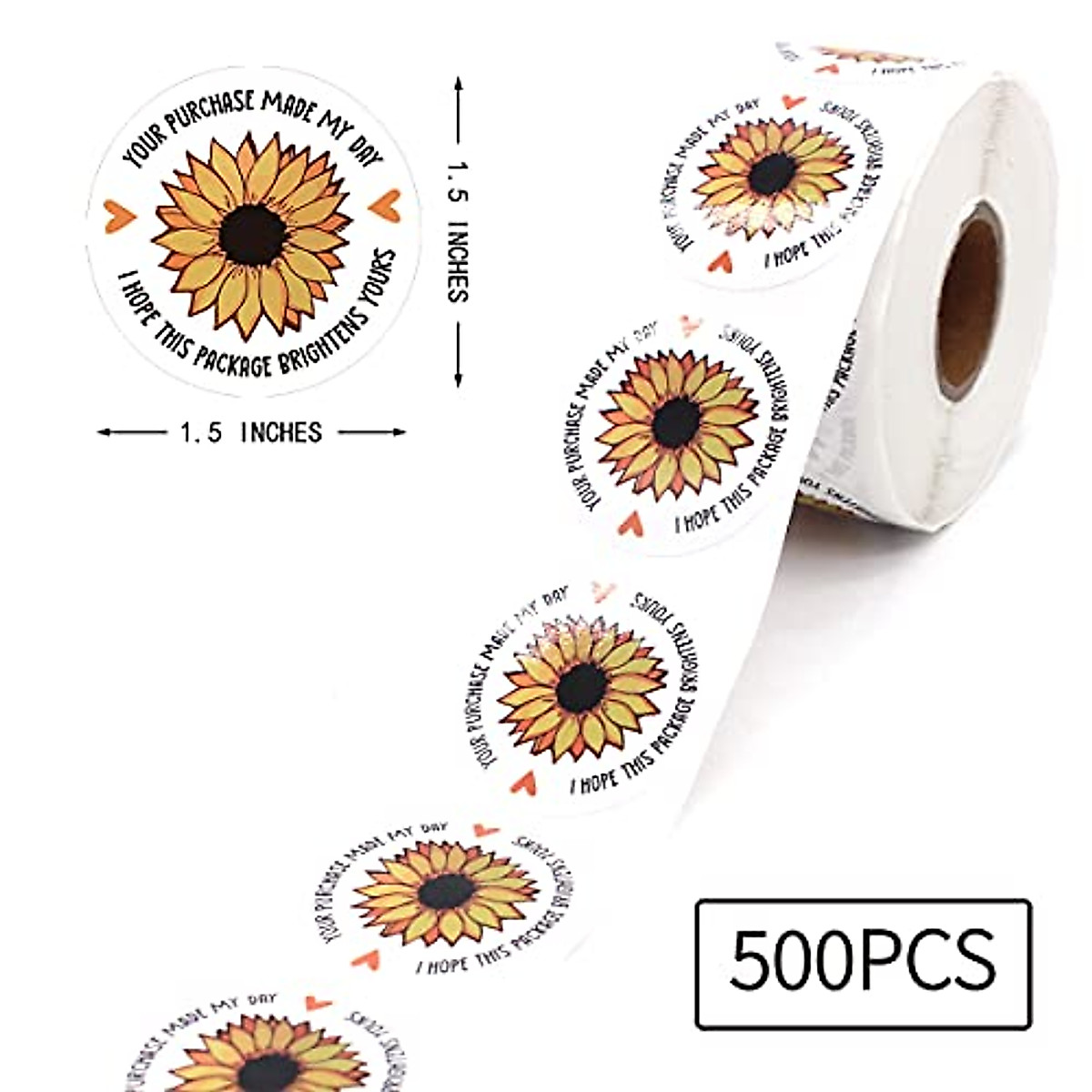Littlefa Your Purchase Made My Day Stickers,Sunflower Small Business Stickers,Thank You Stickers,Handmade Stickers,Envelopes Seal Stickers,Mail Packaging Sticker for Small Business 500 PCS