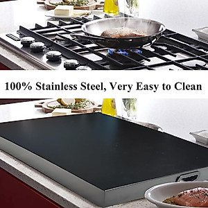 Stainless Steel Gas Stove Top Cover, Noodle Board Cooktop Cover, Kitchen Organizer for Gas and Electric Stove Range Expanding Kitchen Space, Large Size 30"x 22"x3", Black