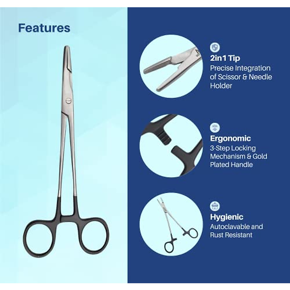 Olsen Hegar Needle Holder, Needle Driver with Scissors Cutting Edges, Scissor Clamp Forceps Fly Tying by Artman Instruments (6 Inches)