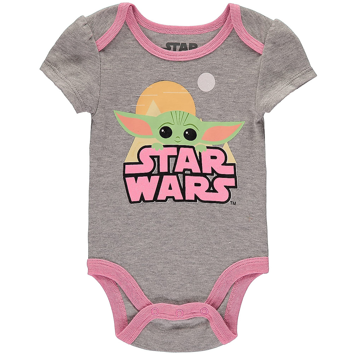STAR WARS Baby Girls Baby Yoda Creeper Bodysuit 3 Pack (Green/Pink/Grey, 6-9 Months