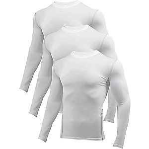 Sanke, 3 Pack Mens Compression Shirt Long Sleeve UV Protection Cooling Dry Fit Shirts Workout Baseball Undershirt, 3 Pack: White, Large