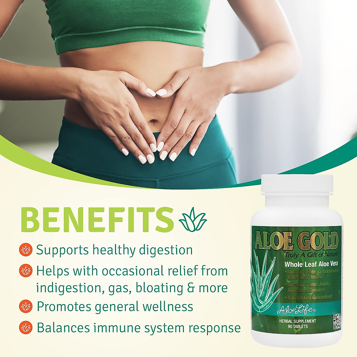 Aloe Life - Aloe Gold Tablets, Immune Support & Healthy Herbal Bitters, Supports Proper Digestion, Promotes Energy & Body Wellness, Certified Organically Grown Whole Leaf Aloe Vera Leaves (90 Tablets)