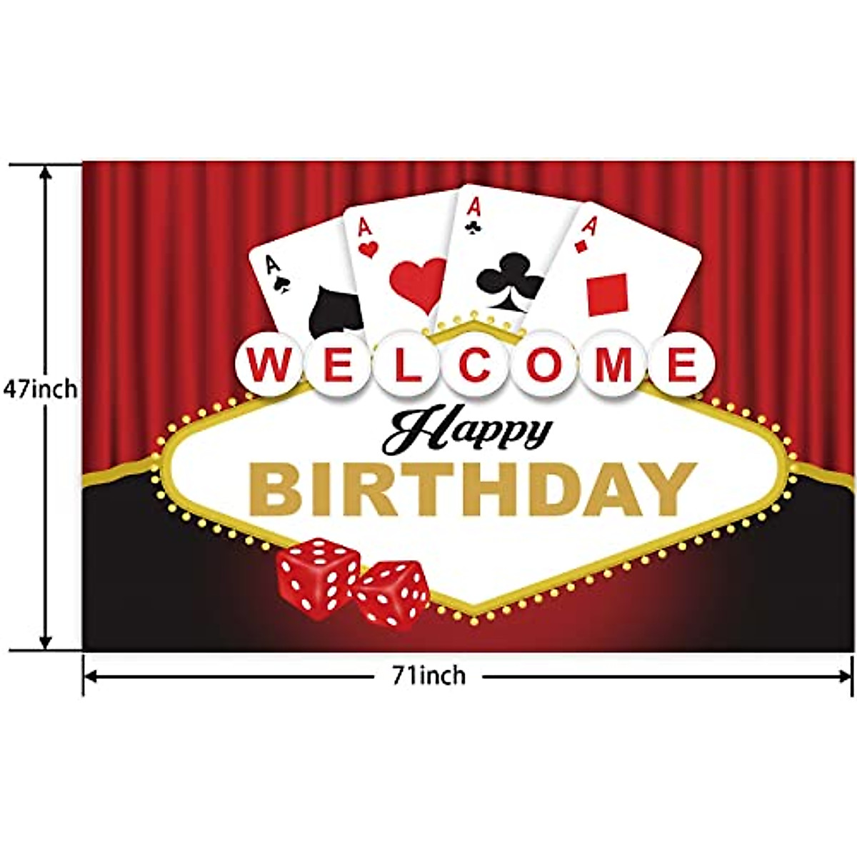 Poker Dice Welcome Happy Birthday Banner Backdrop Background Gamble Casino Theme Decor for Las Vegas Good Luck Party De Casino Night Carnival Adults Birthday Party Favors Supplies Decorations
