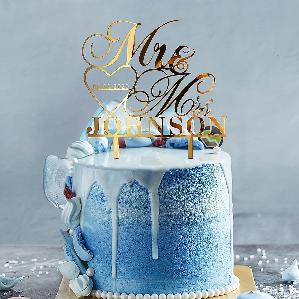 Personalized Mr & Mrs Cake Topper for Wedding,14 Colors Customized Wedding Date And Last Name To Bride and Groom,Rustic Wedding Anniversary Cake Topper