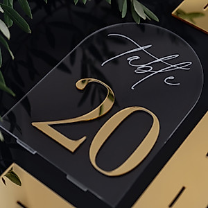 Acrylic Wedding Table Numbers 1-20 w/Stand, 5 x 7” Elegant Gold Table Numbers 1-20, Durable & Thick Table Number Signs, Acrylic Table Numbers 1-20 for Reception, Birthdays, Anniversary & More