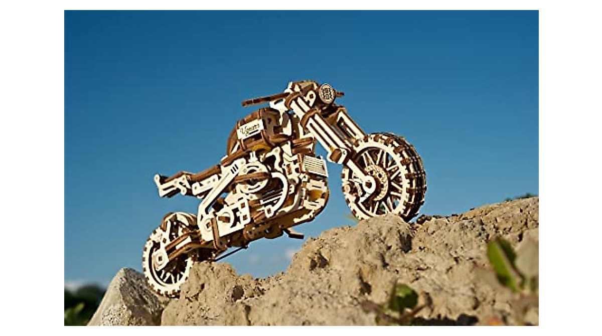 UGEARS Motorcycle 3D Puzzle Kit - Build Your Retro Scrambler