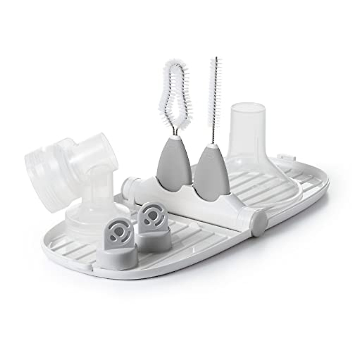 OXO Tot Breast Pump Parts Compact Drying Rack with Detail Brushes, Gray, 2 Piece Set