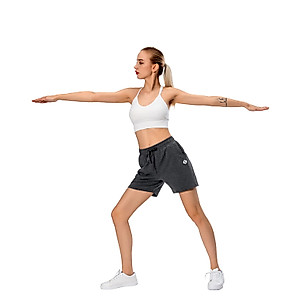 Ksmien Women's Knit Cotton Bermuda Shorts with Deep Pockets for Women Lounge Walking Running Athletic Charcoal