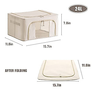 Clothes Storage Bins with Zipper and Metal Frame,2 Pack 24L, Foldable Closet Organizers and Storage Bags,Closet Sweaters Organizer,Quilt Storage Bin Under Bed,Kids&Baby&Adult Clothing Storage Containers