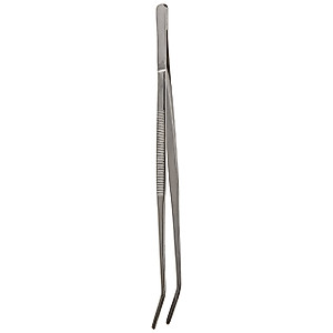 Tamsco Animal Feeding Tweezers Tongs 12-Inch Rubber Tipped Stainless Angled, Serrated