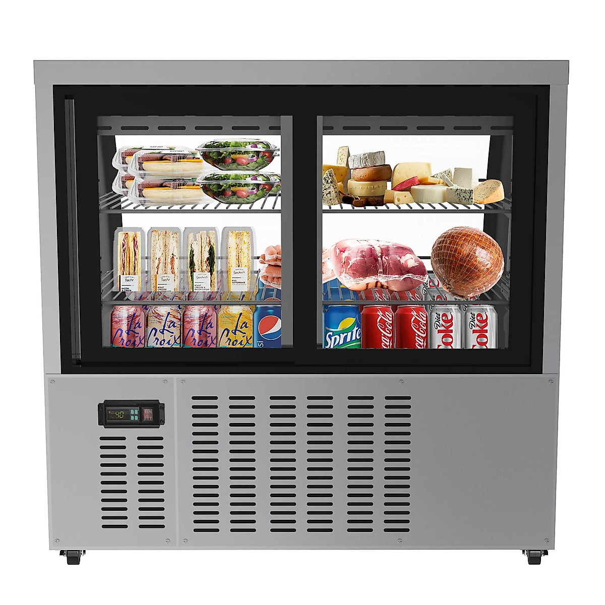 KoolMore 47" Deli Case and Meat Display Stainless-Steel Refrigerator for Commercial Use, Multi-Tiered Shelves, Curved Glass Front, LED Lighting and Rolling Caster Wheels - 18 cu.ft, RD18C-SS