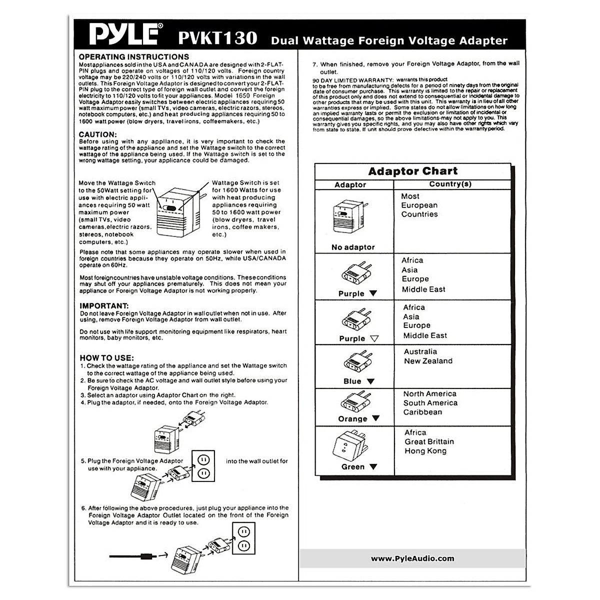 PyleMeters International Travel Voltage Converter Transformer - UK/AU/EU/US Voltage Converter 220 to 110 Step Down Power Converters w/ 6 Worldwide Plug Adapters - Laptop Camera Cell Phone PVKT130.5
