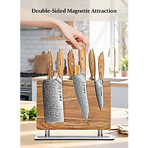 Strong Double Sided Magnetic Knife Block Without Knives, with Acacia Wood+430 Stainless Steel Base，Magnetic Universal Stands with Strong Enhanced Magnets Strip Kitchen Storage Cutlery Large Organizer