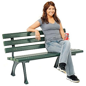 Global Industrial 4'L Park Bench with Backrest, Recylced Plastic, Green