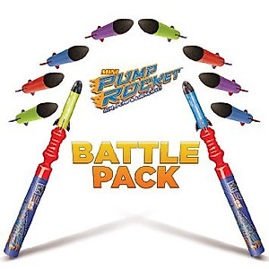Geospace Hand Held Pump Rocket Combo Battle Pack Flying Foam Rockets for Outdoor Play for Kids (19" Long Mini Battle Pack with 2 Launchers and 10 Rockets)