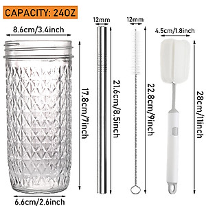 ASANMEYO 2 Pcs Glass Cups Set - 24oz Mason Jar Drinking Glasses with Bamboo Lids & Straws & 2 Airtight Lids, Cute Reusable Smoothie cup, Iced Coffee Glasses, Travel Tumbler for Bubble Tea, Juice