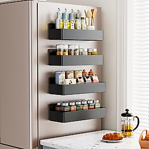 Vetacsion 4 Pack Plastic Moveable Fridge Magnetic Spice Racks,Black