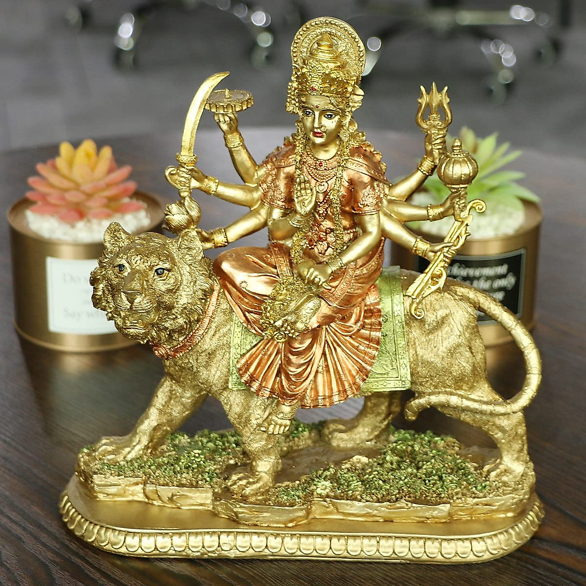 BangBangDa Hindu Goddess Durga Idol Statue - Durga On Tiger Figurine India Murti Home Mandir Temple Altar Puja Item Birthday Diwali Pooja Gifts for Indian Yoga Meditation Spritural Decor