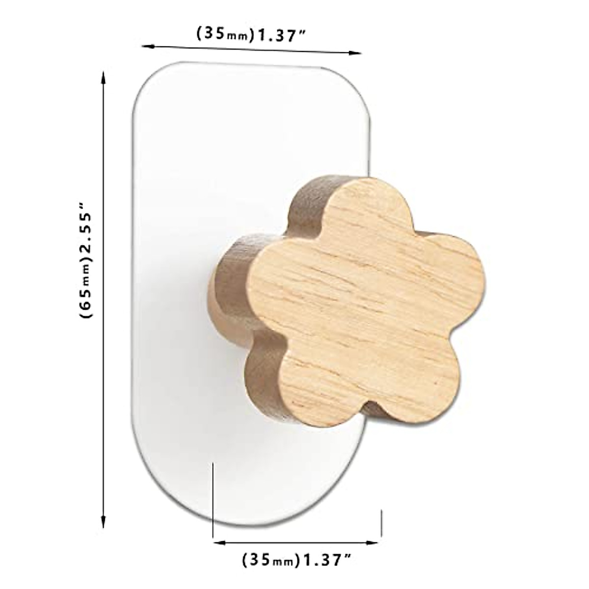 Yisiziyo Beech Wood Coat Hooks 4 Pieces Kids Room Decorative Hooks No Marking Glue No Drilling Required (3-Flower)