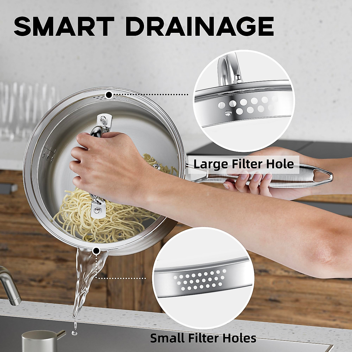 Leetaltree 1.5 Quart Stainless Steel Saucepan with Steamer Basket, Tri-ply Construction, Multipurpose Sauce Pan with Double-sized Drainage Lid - Perfect for Cooking Gravies, Pasta, Vegetable and More