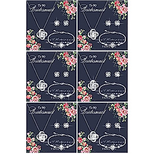 Yinkin 6 Bridesmaid Jewelry Sets for Wedding Will You Be My Bridesmaid Necklace Earrings Bracelet with Card Bridesmaid Proposal Gift (Classic)