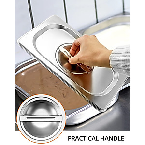 QWORK Solid Pan Lid with Handle, 4 Pack Stainless Steel Steam Table Pan Cover for 1/4 Size Steam Pans