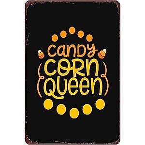 Halloween Candy Corn Queen Autumn Fall Season Women Mom Girl Vintage Signs Metal Indoor Man Cave Garage Bar Wall Art Farm Billiard house Gift Funny Printing Decoration 8 x12 Inch