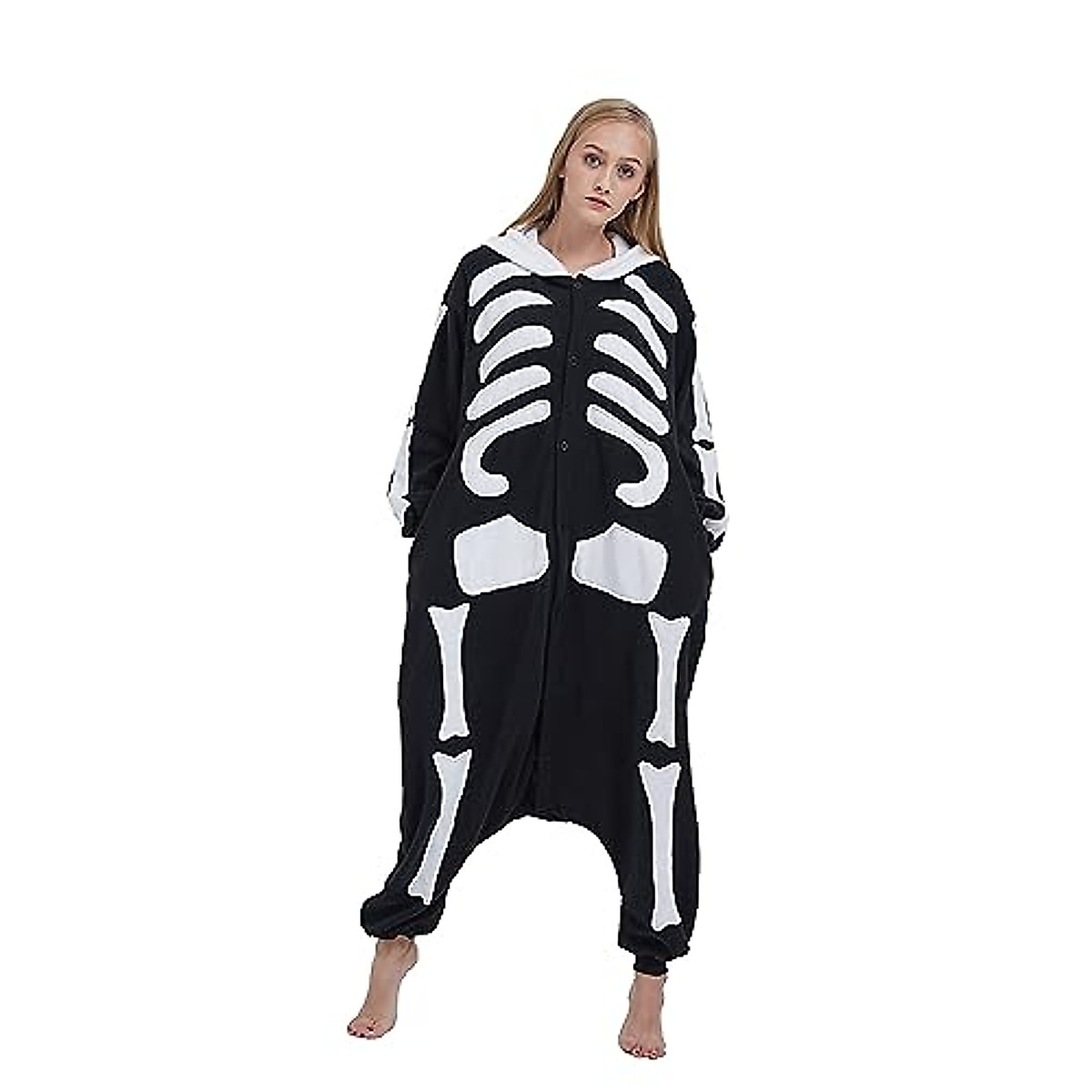 Adult Animal Onesie Pajamas, Men and Women's Skeleton Cosplay Costume Sleepwear, One-Piece Unisex Homewear Medium