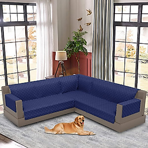 Arfntevss Corner Sectional Couch Covers 3-Piece Water Repellent L Shape Sofa Cover Set Quilted Anti Slip U-Shaped Sofa Slipcovers Living Room Furniture Protector for Pet Dog Cat (Navy Blue, Large)