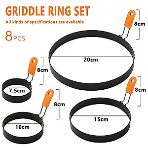 Egg Rings Set of 8 Pancake Mold Stainless Steel Egg Ring for Griddle Nonstick Omelette And Pancake Rings for Muffins (Set of 8)