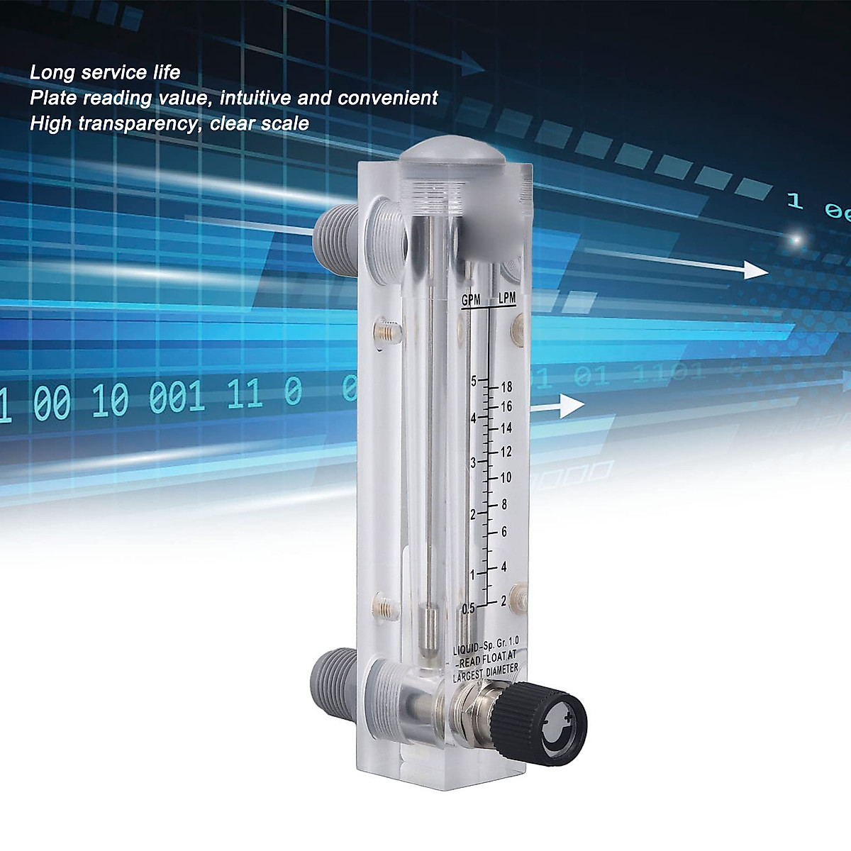 0.5-5GPM Panel Type Water Meter Adjustable Liquid Flowmeter ZG1/2in Male Thread ZG1/4in Female Thread Water Meter