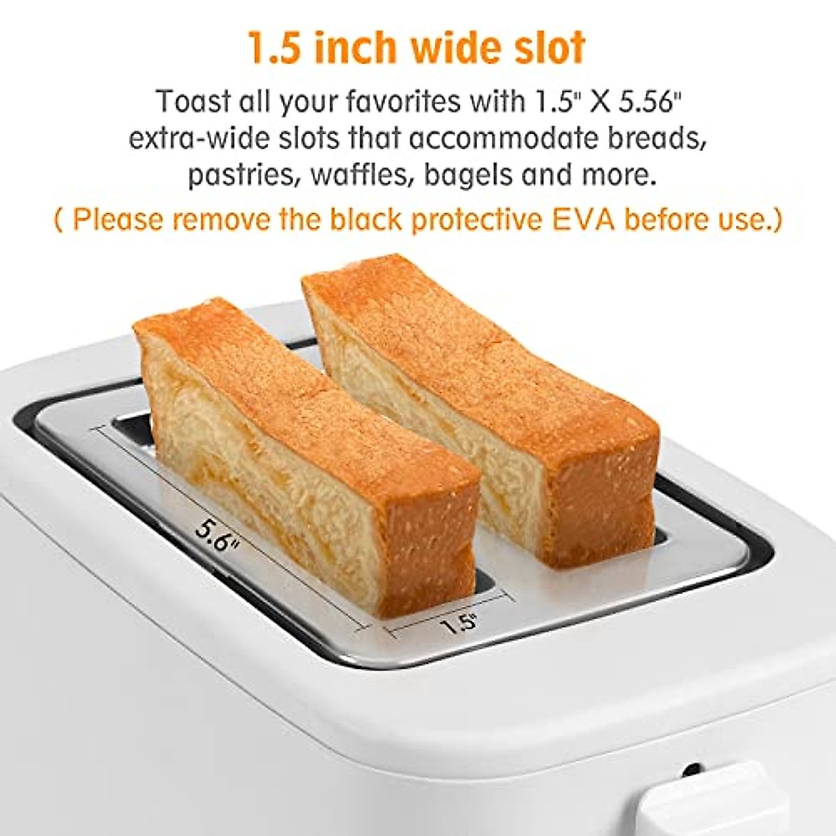 Toaster 2 Slice, White 1.5" Wide Slot 2 Slice Toaster with 7 Bread Shade Settings and Warming Rack, Defrost/Reheat/Stop Function, Removable Crumb Tray