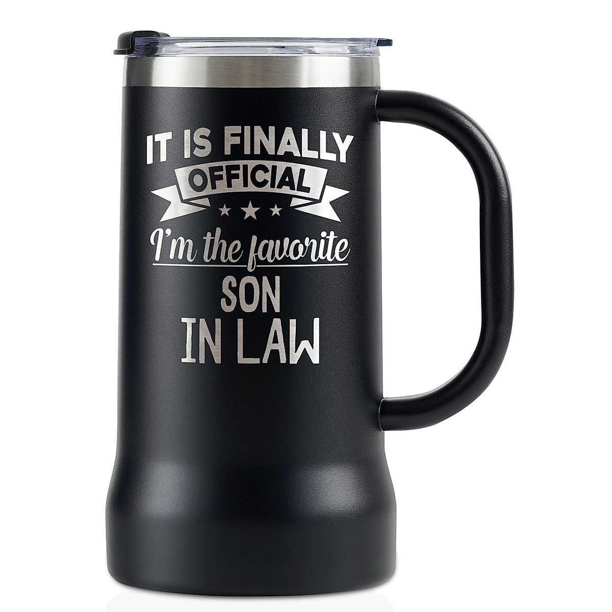 Onebttl Son in Law Gifts from Mom Dad, Parent, Father, Mother for Engagement, Wedding, Marriage, Stainless Steel Beer Stein Tumbler, 24oz Beer Mug with Lid