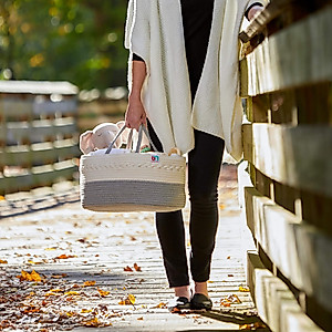 Babynma Rope Diaper Caddy - Storage for Baby and Toddler Items - Portable Cotton Organizer Easily Holds Diapers, Wipes, Clothing - Useful for Nursery, Bedroom (Gray, Extra Large)