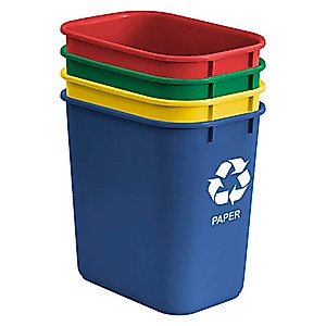 Acrimet Wastebasket Bin for Recycling 27QT (Made of Plastic) (Metal/Yellow, Paper/Blue, Glass/Green, Plastic/Red) (Set of 4)