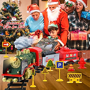 Neragron Remote Control Train Set, Christmas Electric Train Set with Steam, Sound & Light, Kids Train Track with Rechargeable Battery, Christmas Toy Train Gifts for Age 3 4 5 6 7 8 Years Old Kids